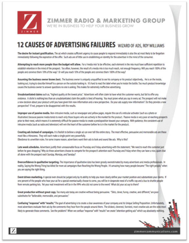 12 Causes of Advertising Failures